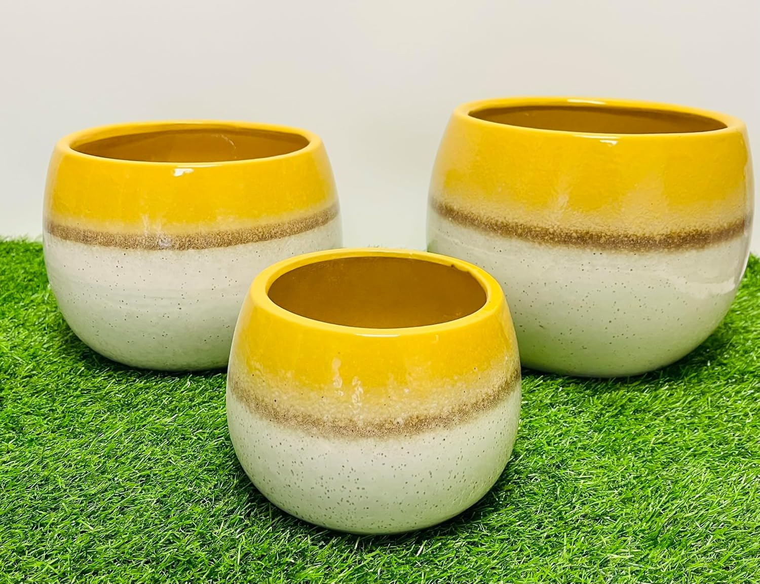 My Square Mile Decorative Ceramic Planter Pots, Indoor Outdoor Use, Yellow Two Tone CachePot ...