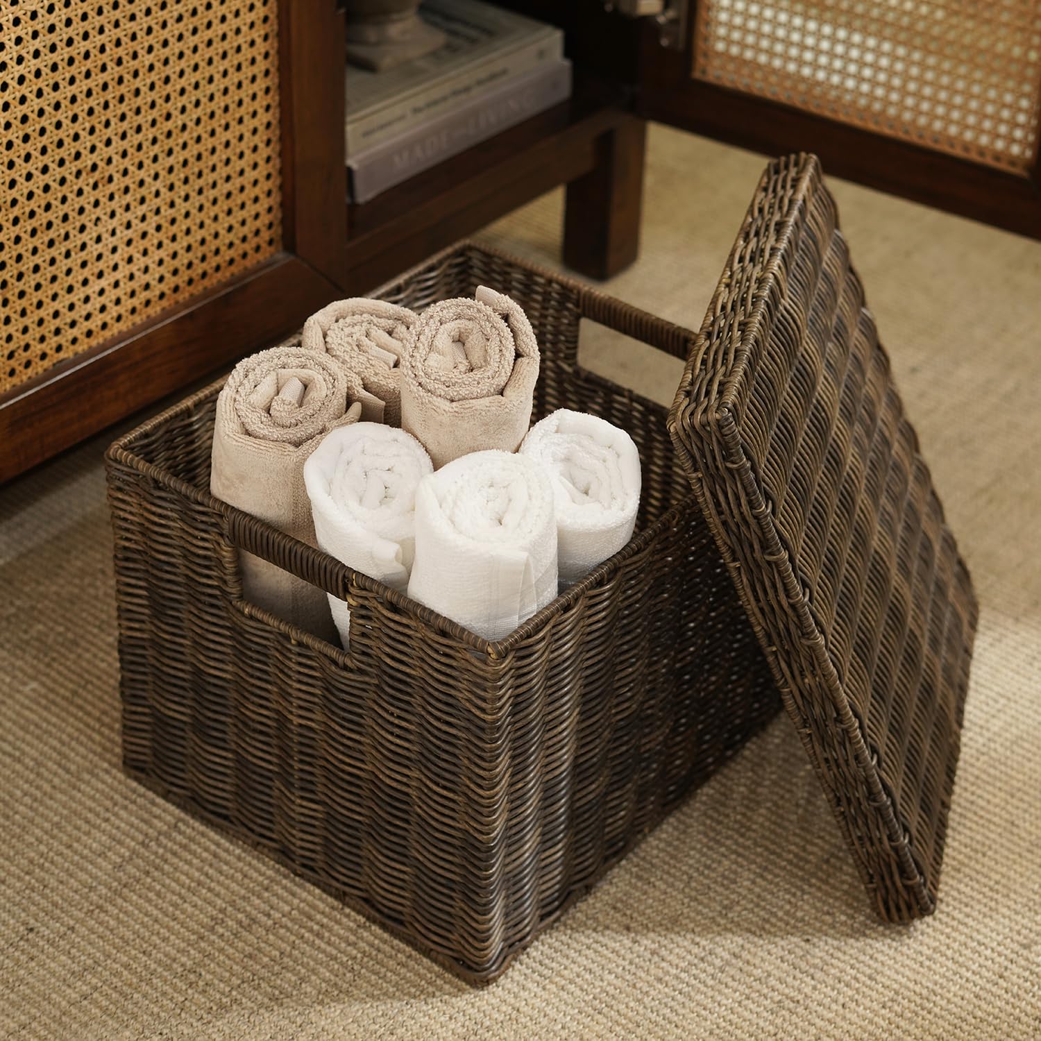 Pure Home + Living Brown Resin Wicker Multipurpose Storage Box with Lid ...