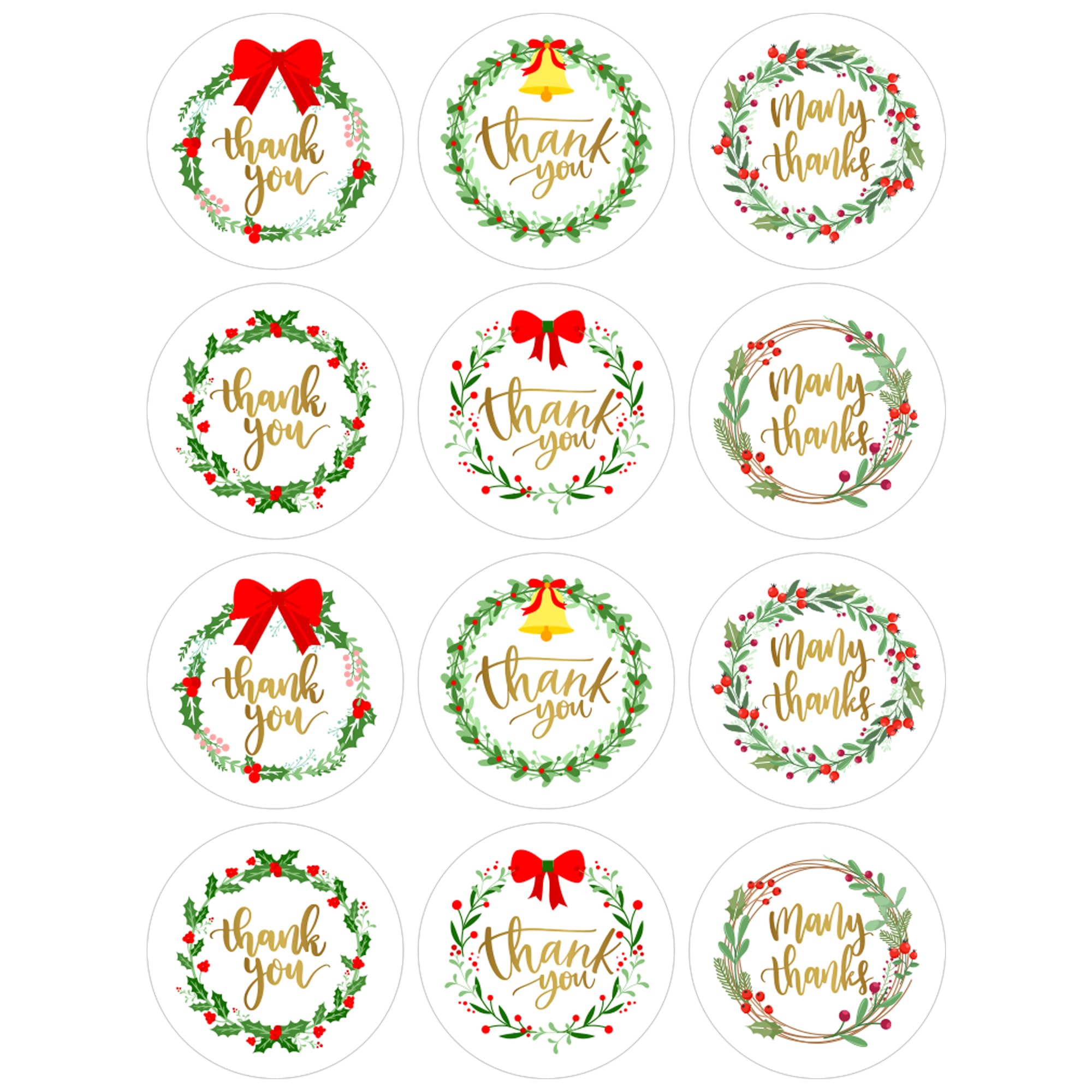 Amazon.com: Lucleag 360PCS Christmas Wreaths Thank You Stickers for ...