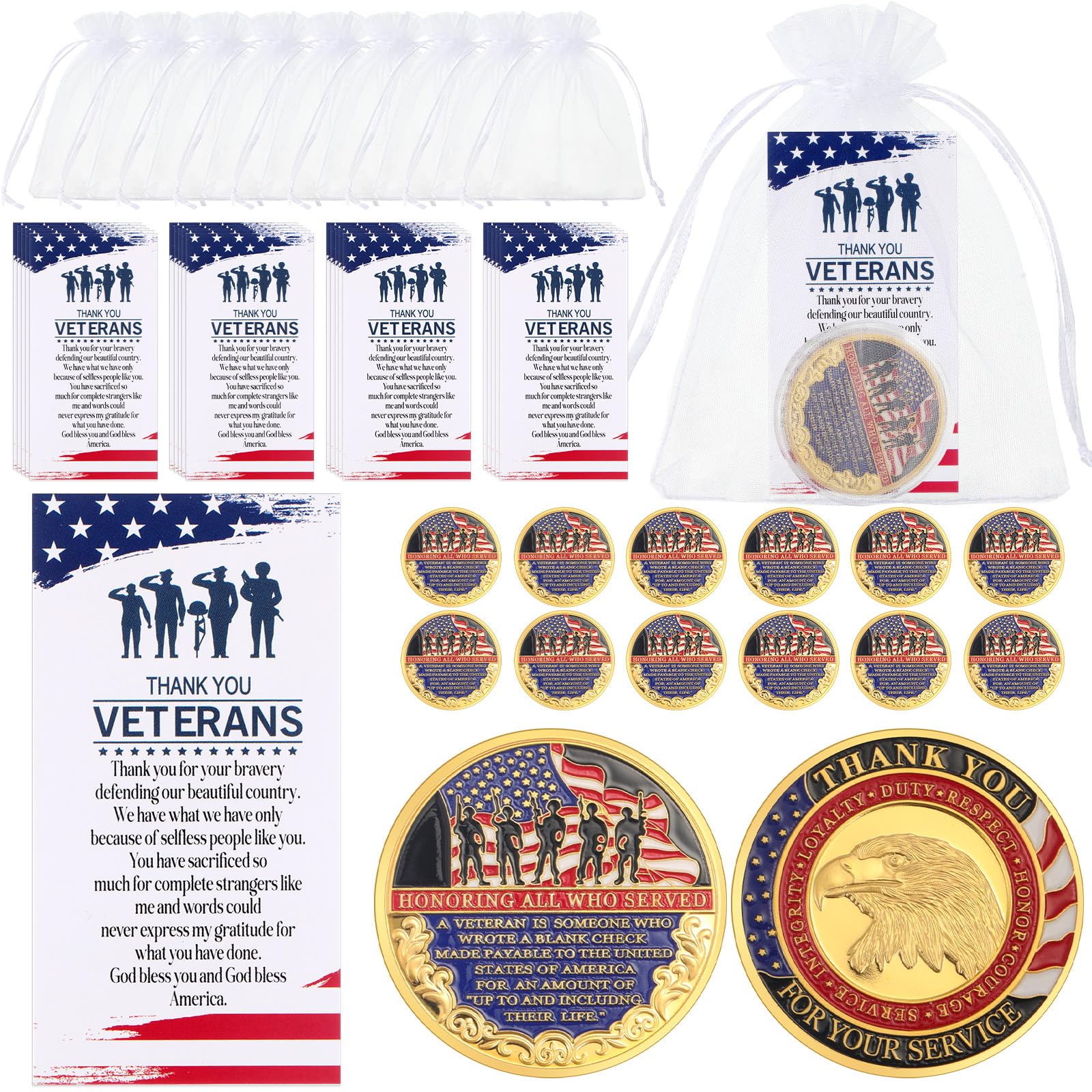 Amazon.com: Yinkin 16 Sets Veterans Day Gifts Bulk Military Challenge ...