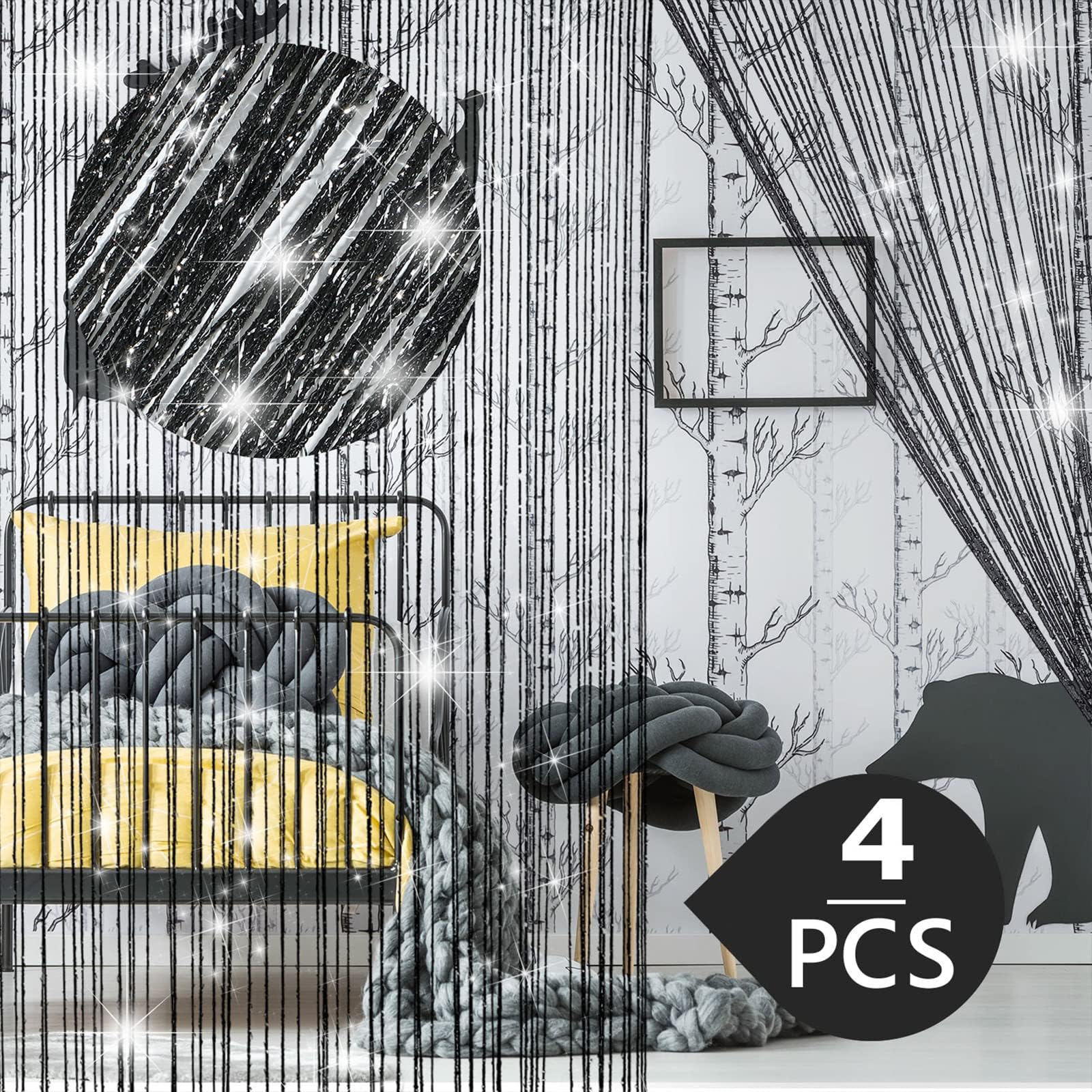 Amazon.com: Hysenm 2 Pack Glitter String Curtains 39x79 Inch Fringe ...