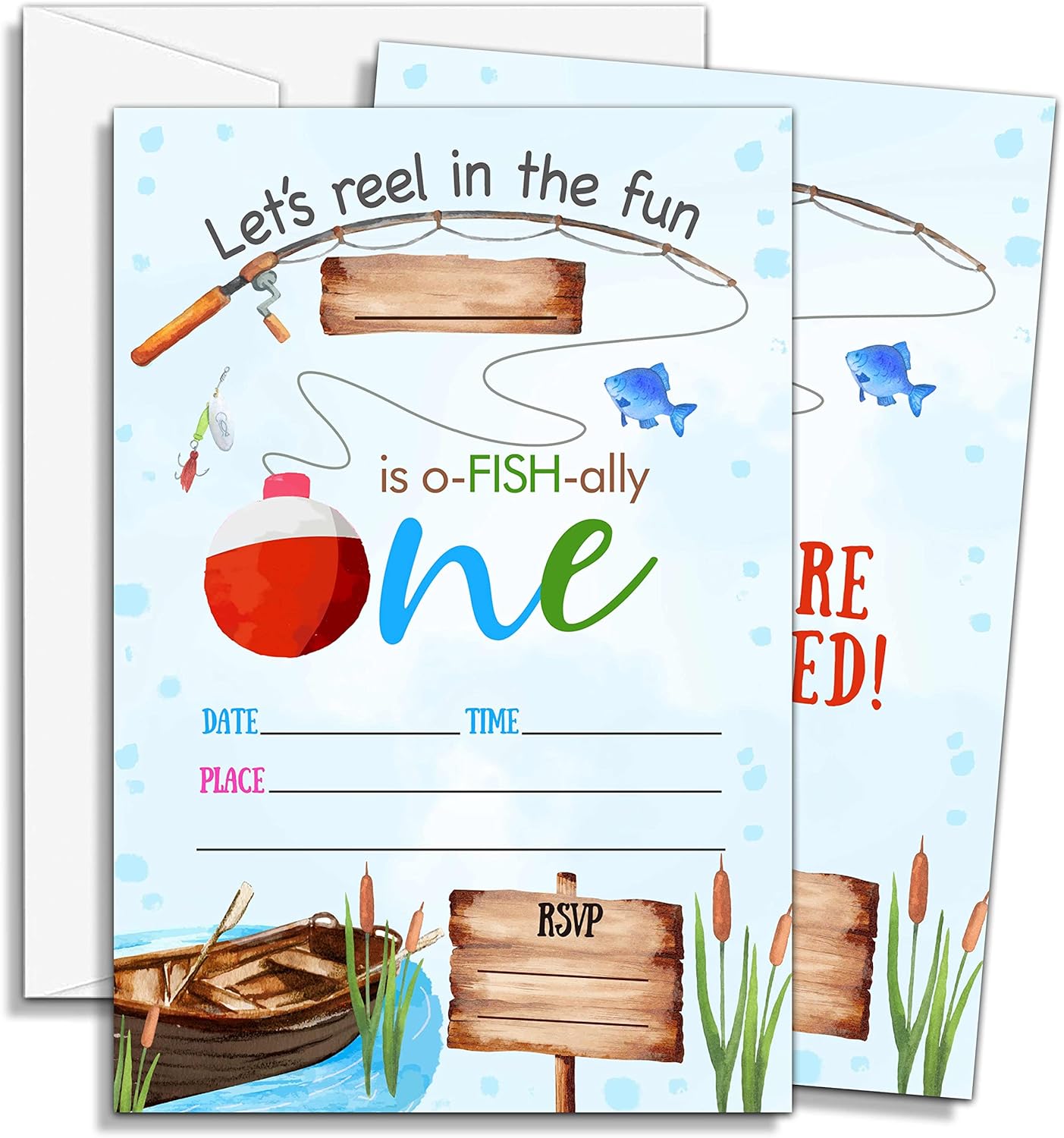 Amazon.com : DOQPO Fishing Birthday Invitations, O-fish-ally Fishing ...