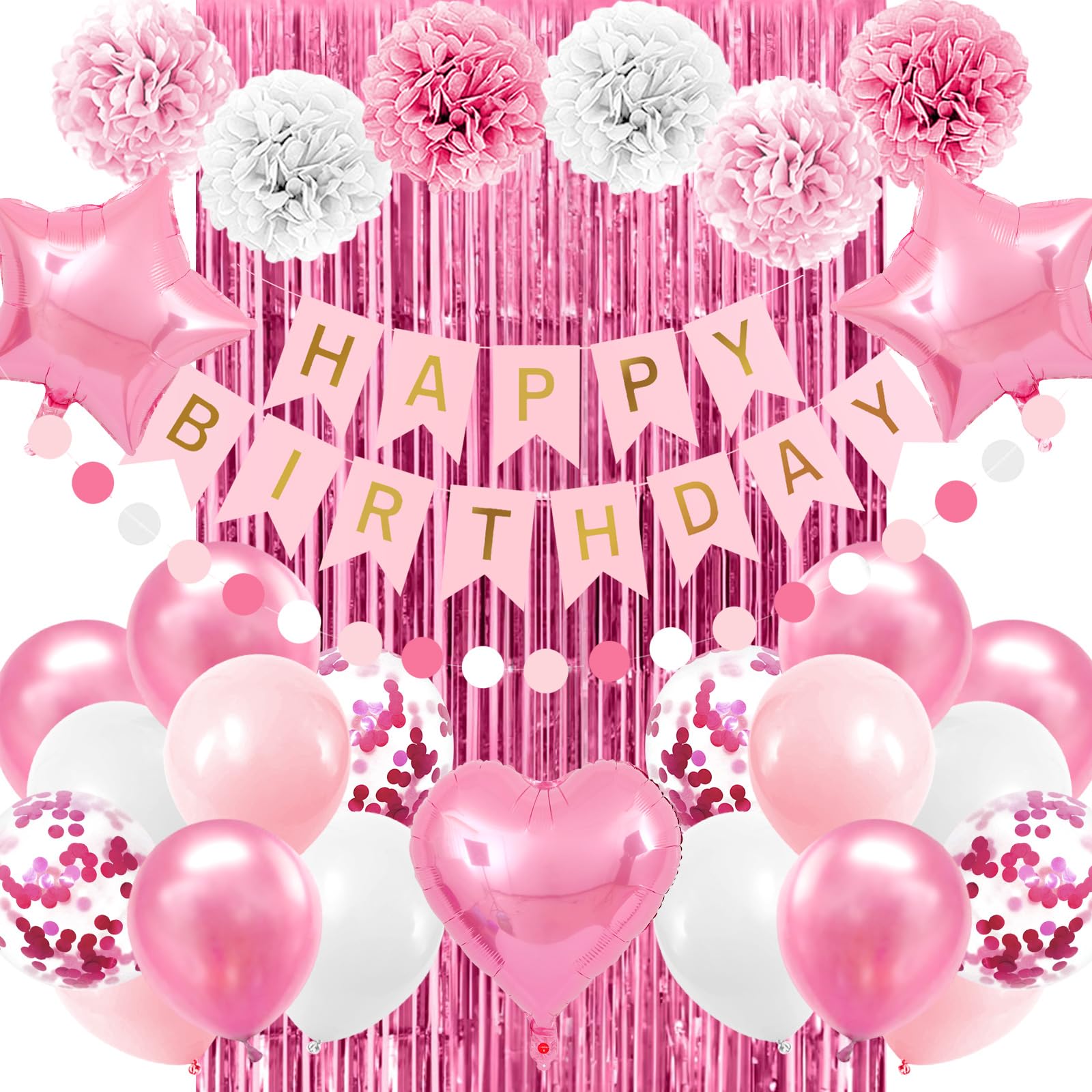 Amazon.com: Iysoll Pink Birthday Party Decorations for Girls Women ...