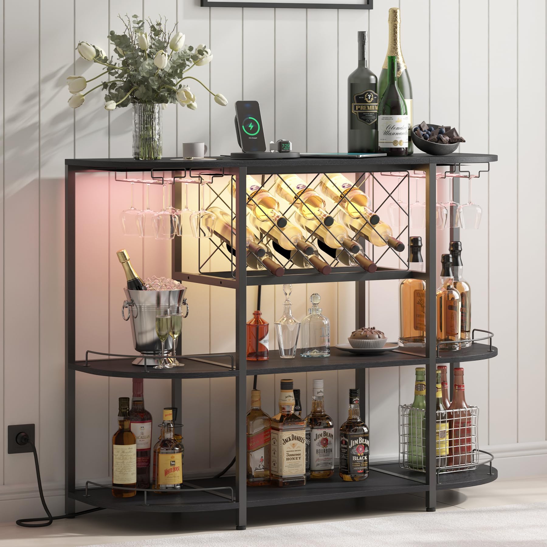 Amazon.com: COSTWAY Bar Cabinets Table with 2-Holder, Modern Liquor ...
