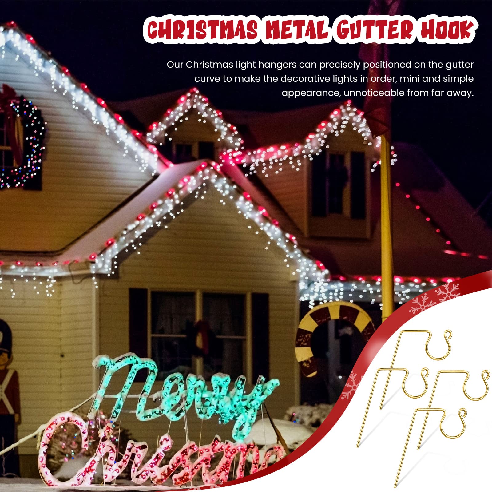 Metal Gutter Clips For Christmas Lights Gutter Hangers PEUTIER 100pcs
