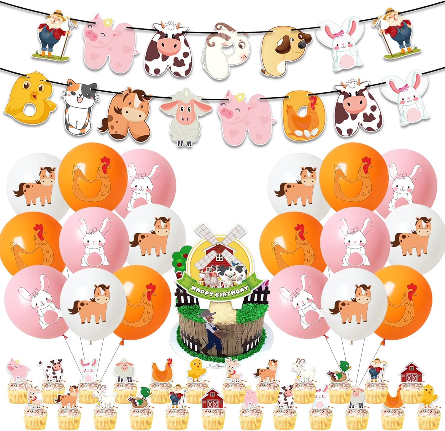 Amazon.com: 58PCS Farm Animal Birthday Party Supplies Decor Kit with ...