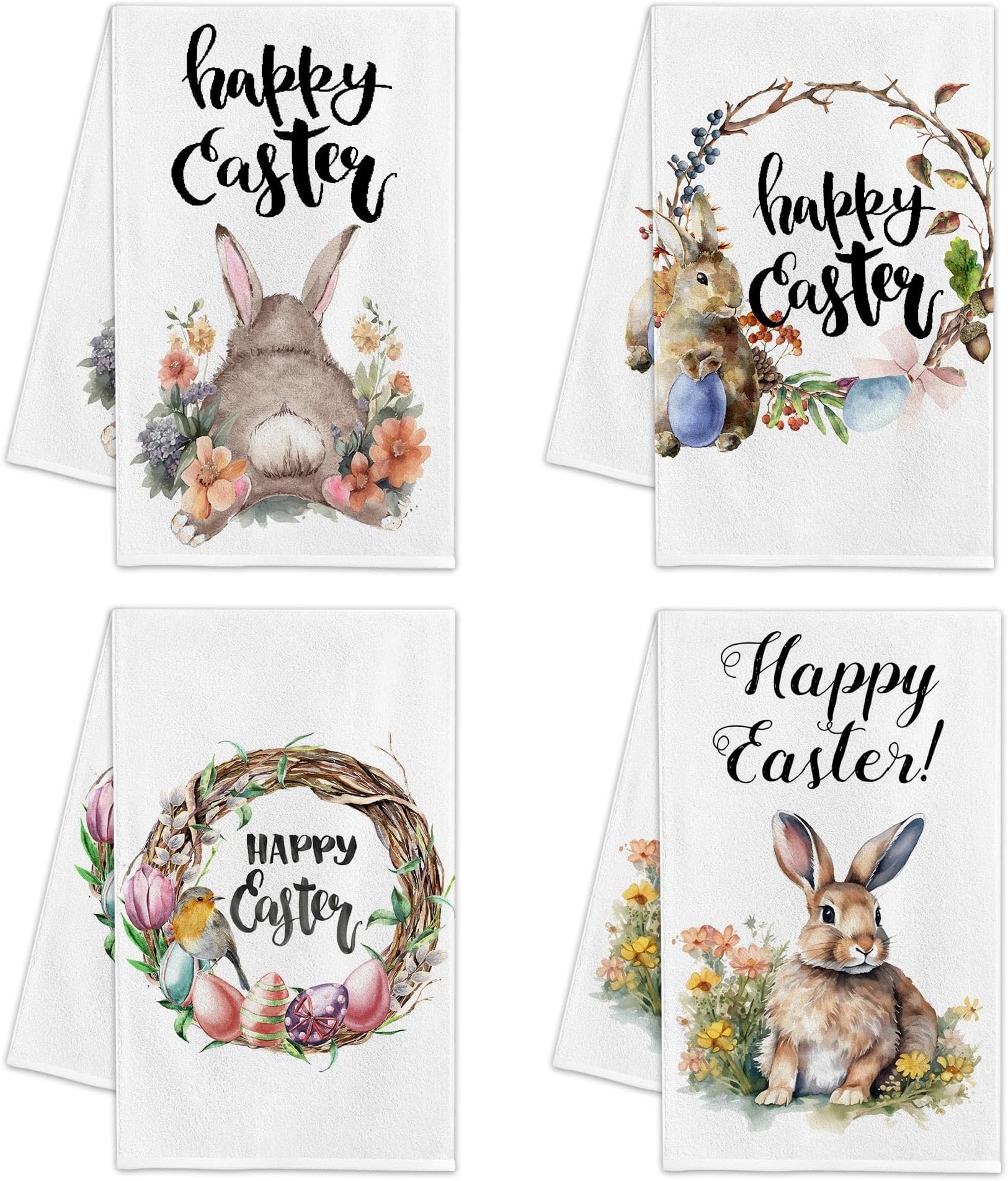 Amazon.com: HIWX Easter Bunny Floral Decorative Kitchen Towels and Dish ...