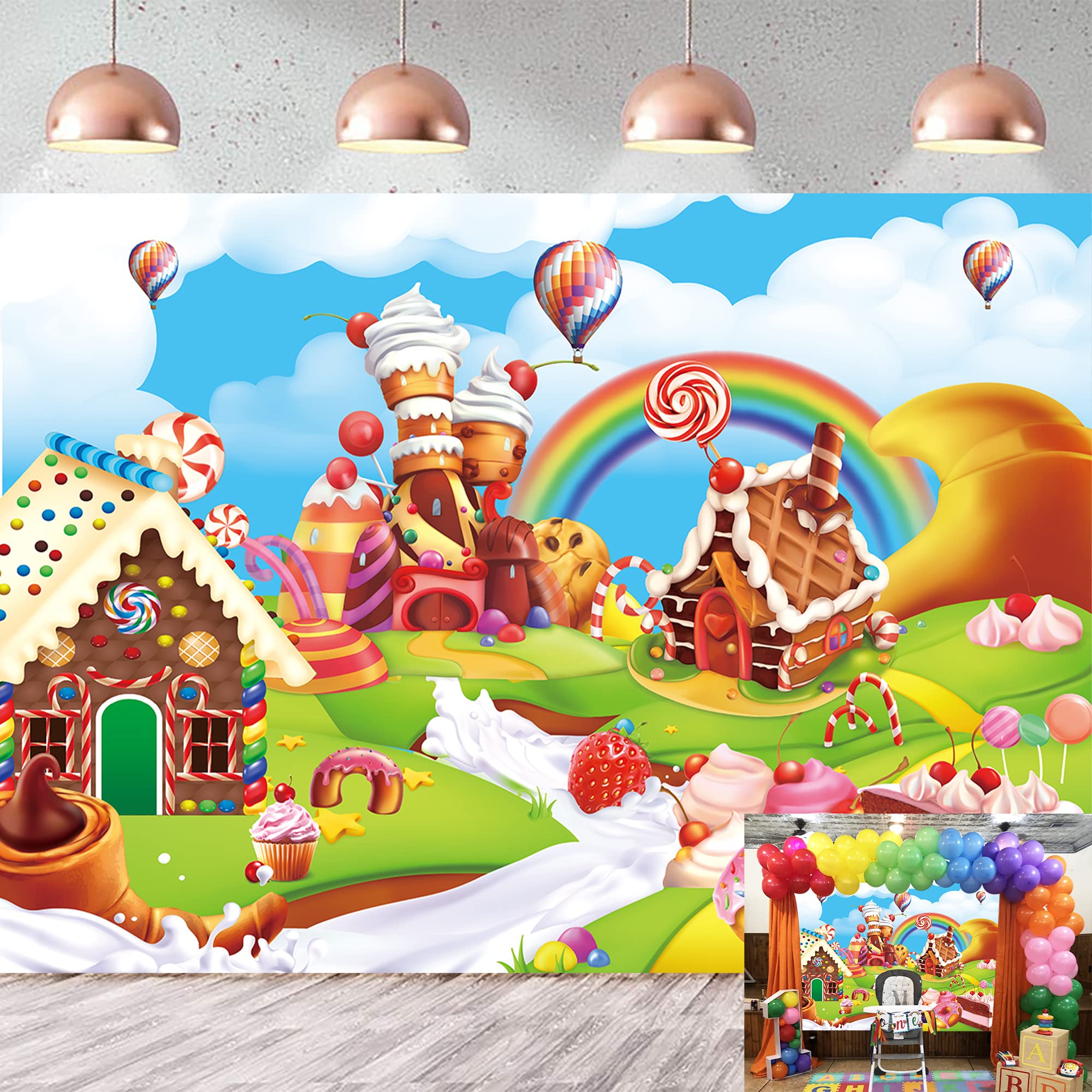 Candyland Backdrop 7x5FT Cartoon Rainbow Lollipop Icecream Sweet Donut ...