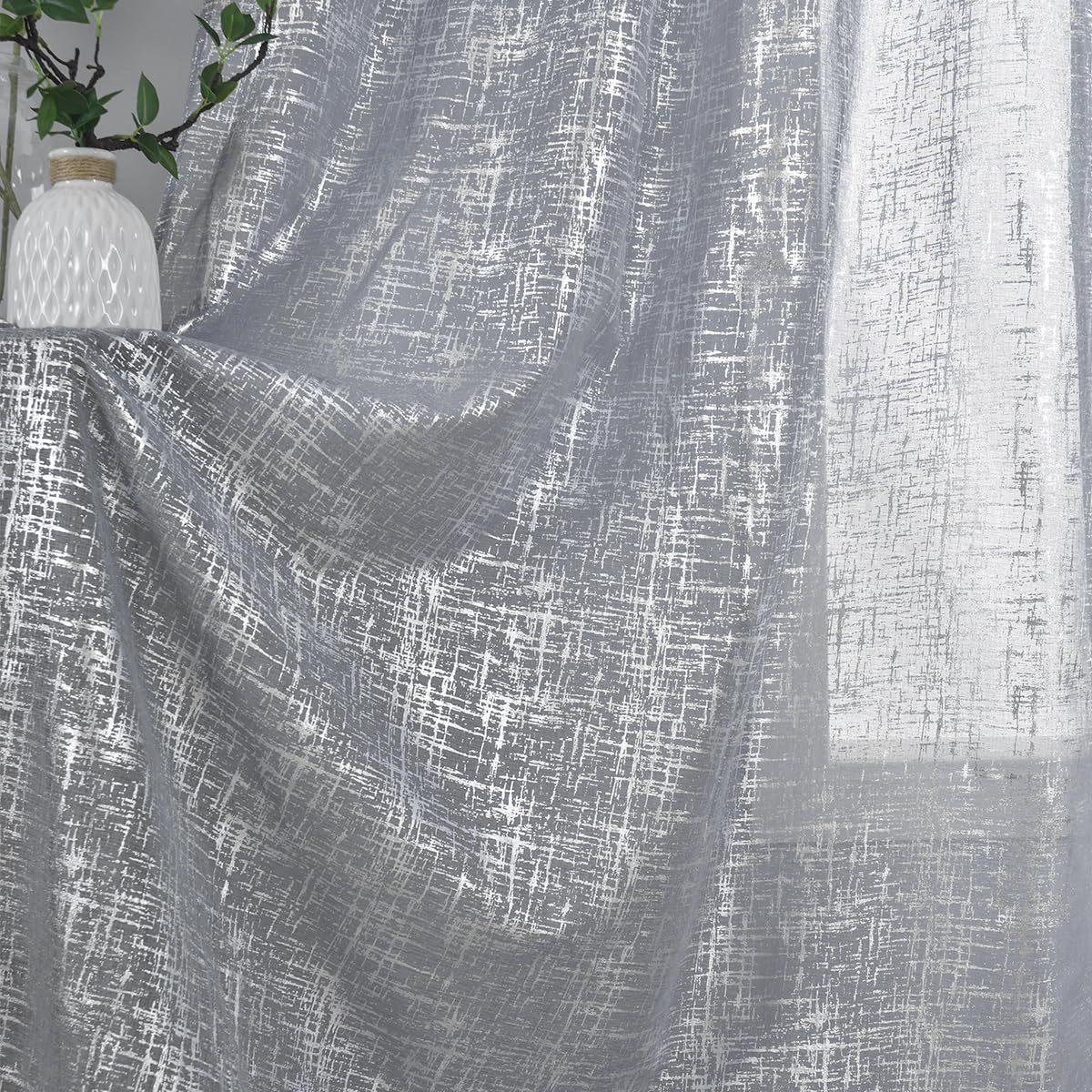 Amazon.com: TERLYTEX Silver Sheer Curtains 84 Inch Length, Metallic ...