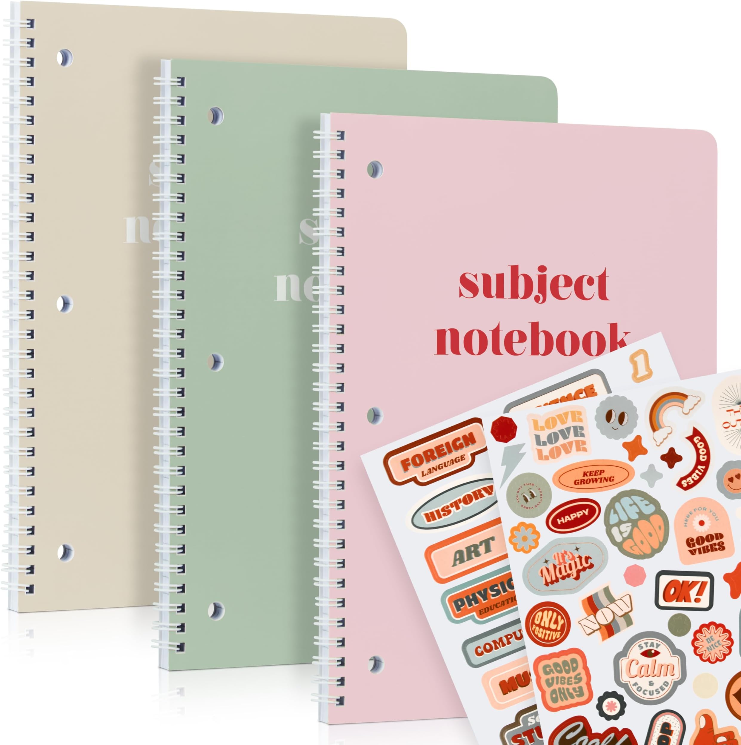 Amazon.com : ZICOTO Aesthetic Spiral Subject Notebook Set of 3 For ...
