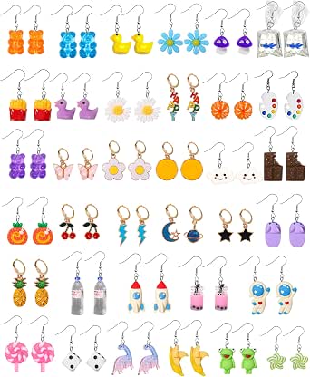 28 pares de arete extraños y lindos divertidos Kawaii Indie Funky ...