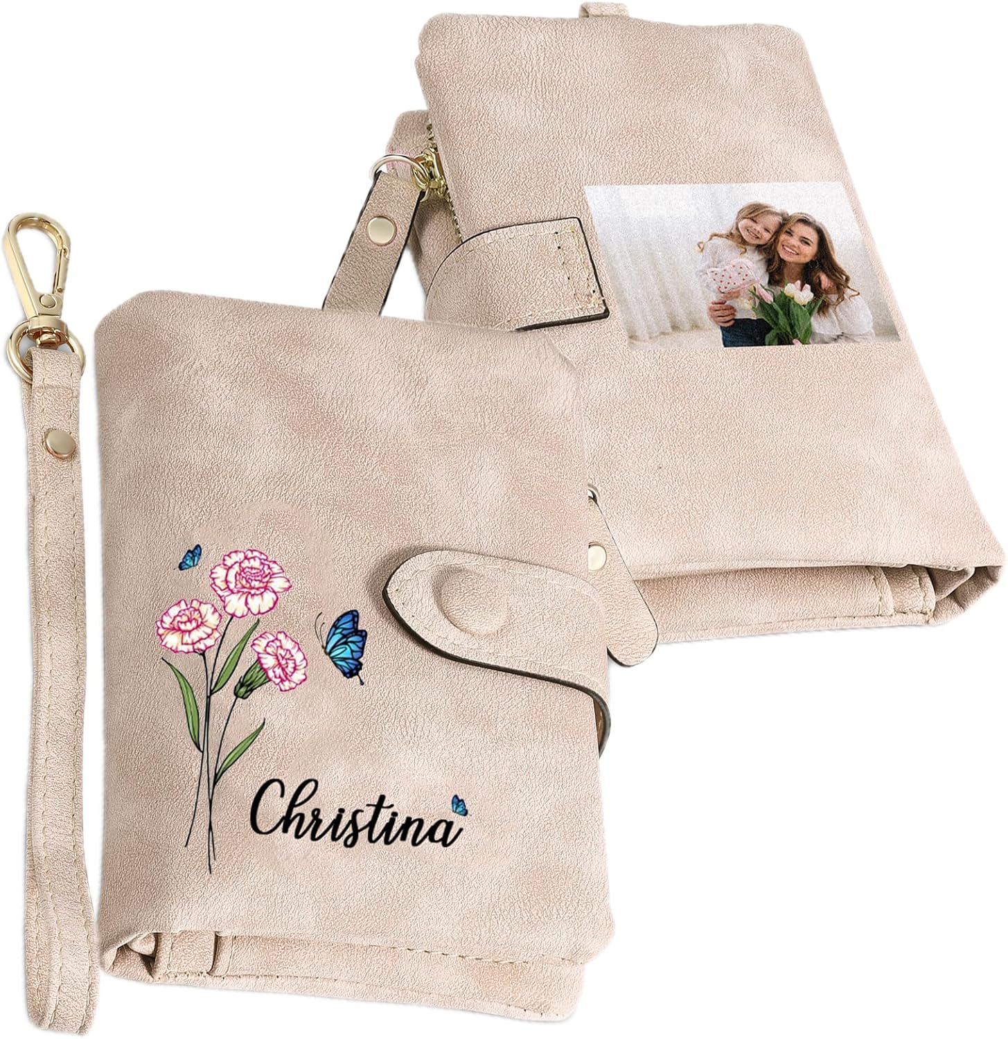 Amazon.com: Amsgedhie Personalized Wallet Women Small with Birth Flower ...