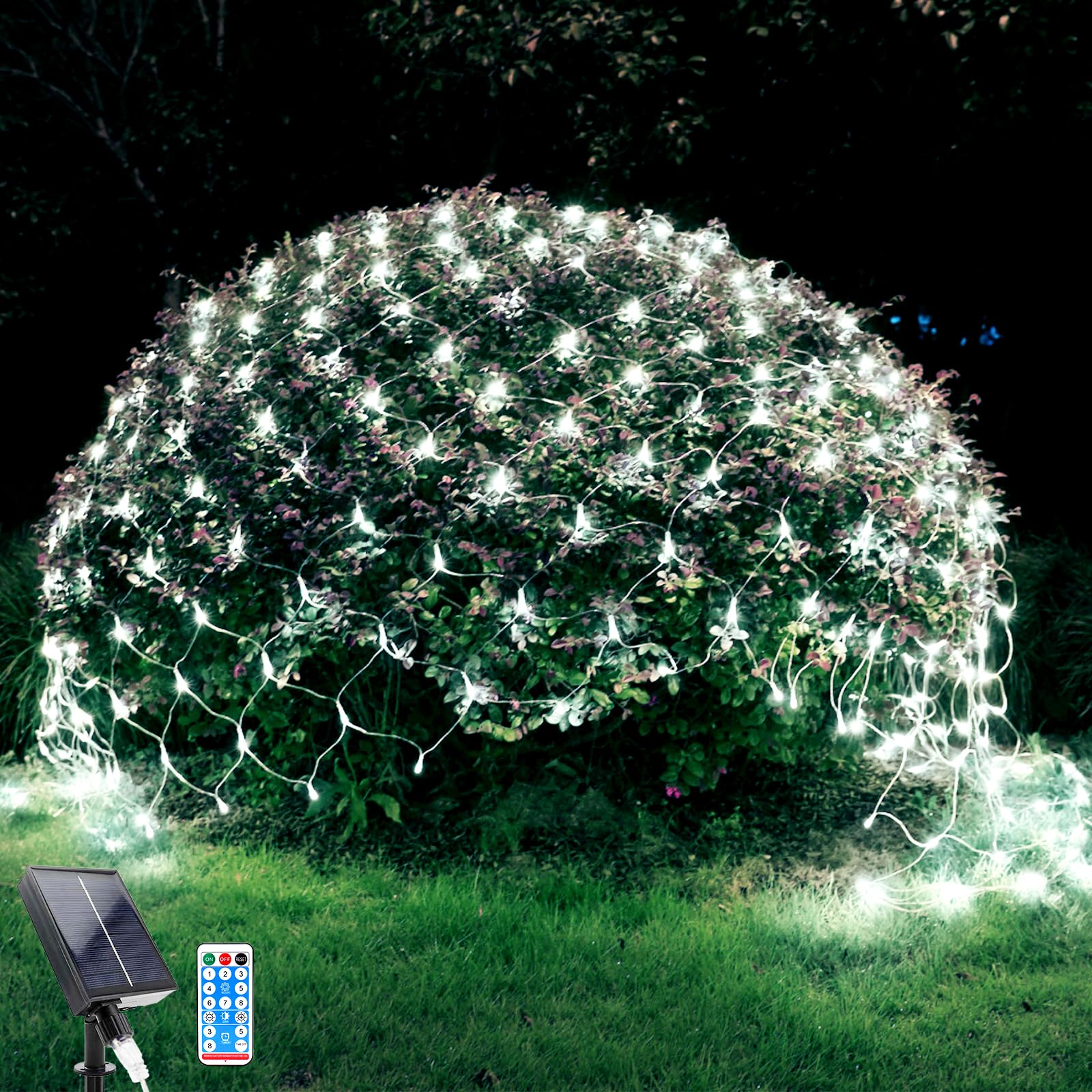 WoskjXas Solar LED Net Lights, 96 LED Mesh Fairy Lights, 8 Modes, 4.9 ...