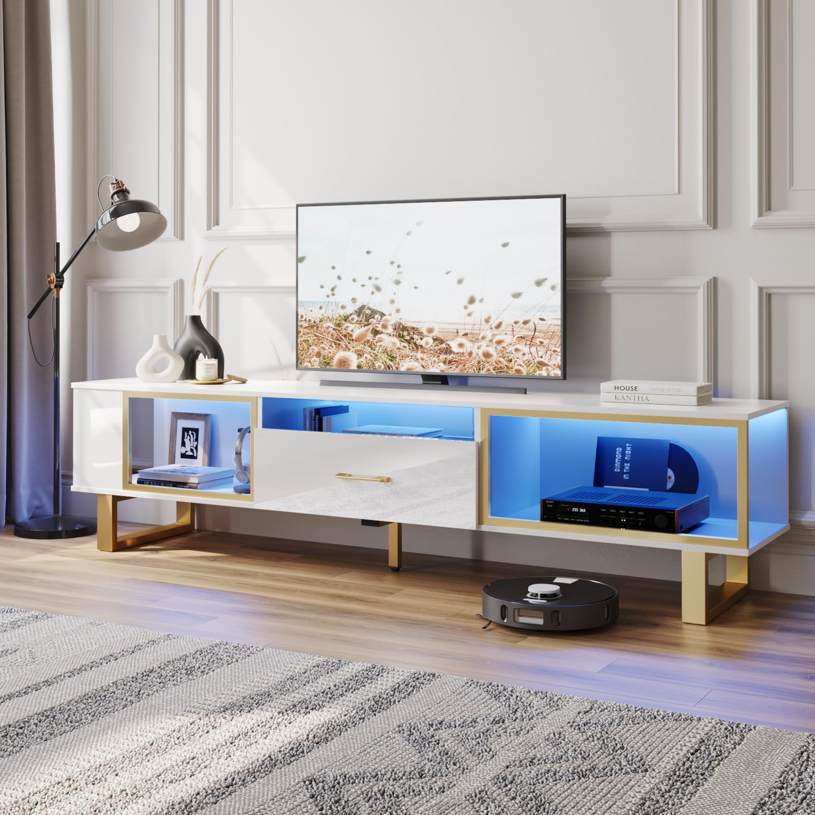 Bestier TV Stand with LED Light for TVs up to 80 inch, Modern ...