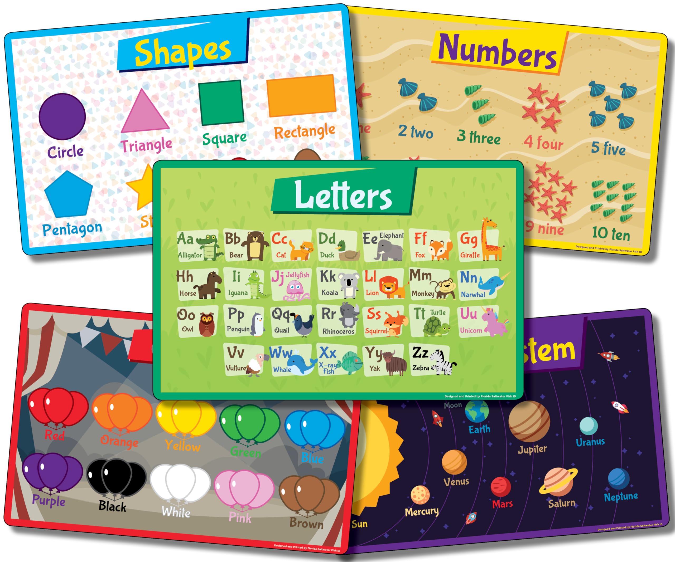 Amazon.com: Early Learning Placemats for Kids, 5 Pc. Set, 100% ...