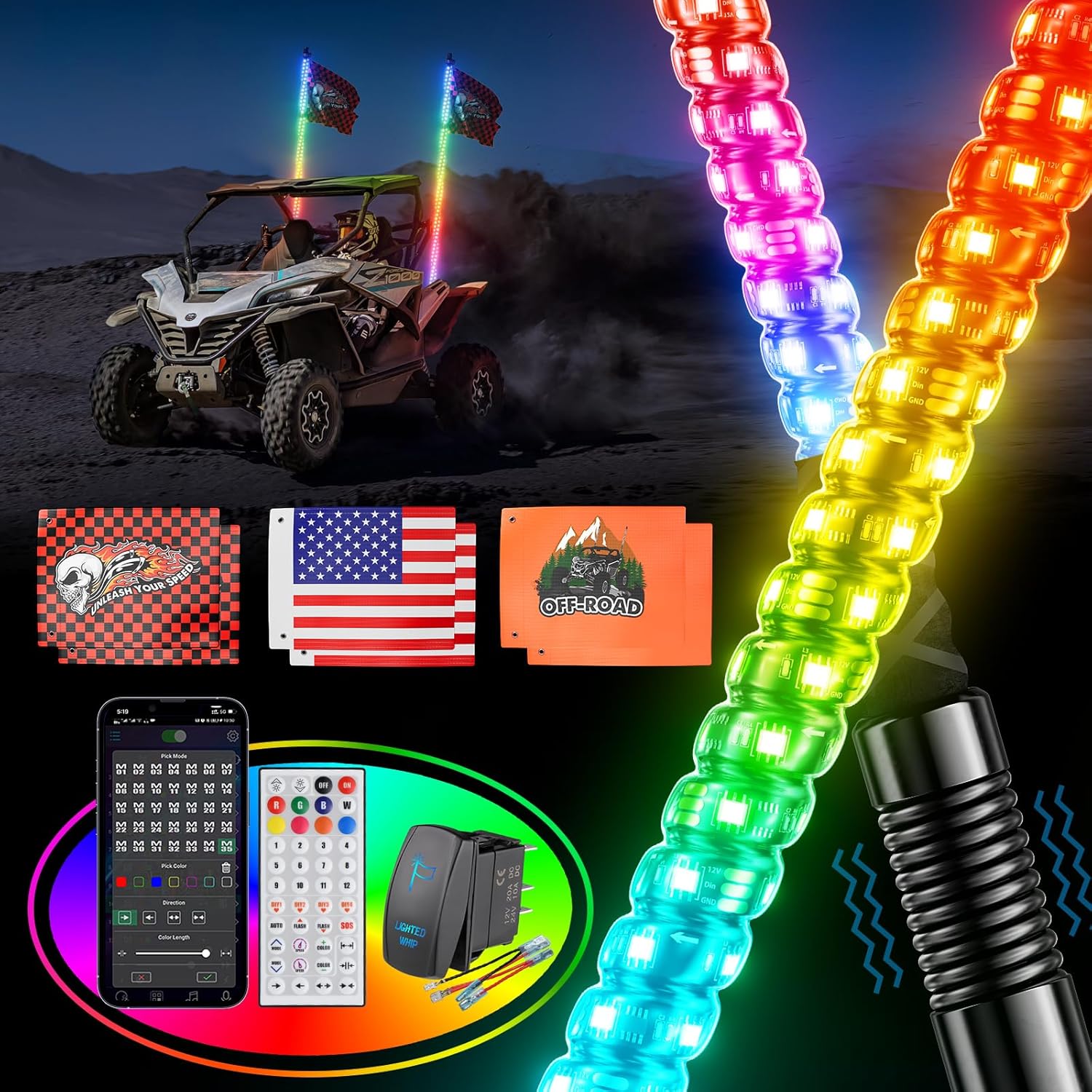 Amazon.com: Ehaho 2PCS 2FT Whip Lights for UTV ATV with Spring Base ...