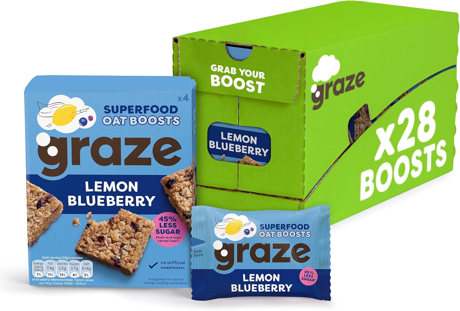Graze Lemon Blueberry Superfood Oat Boost Bars - Vegetarian Healthy ...