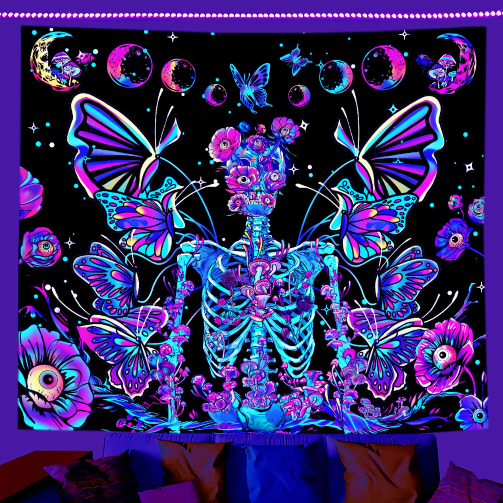 Amazon.com: ARTHMOM Blacklight Skull Tapestry for Bedroom Aesthetic ...