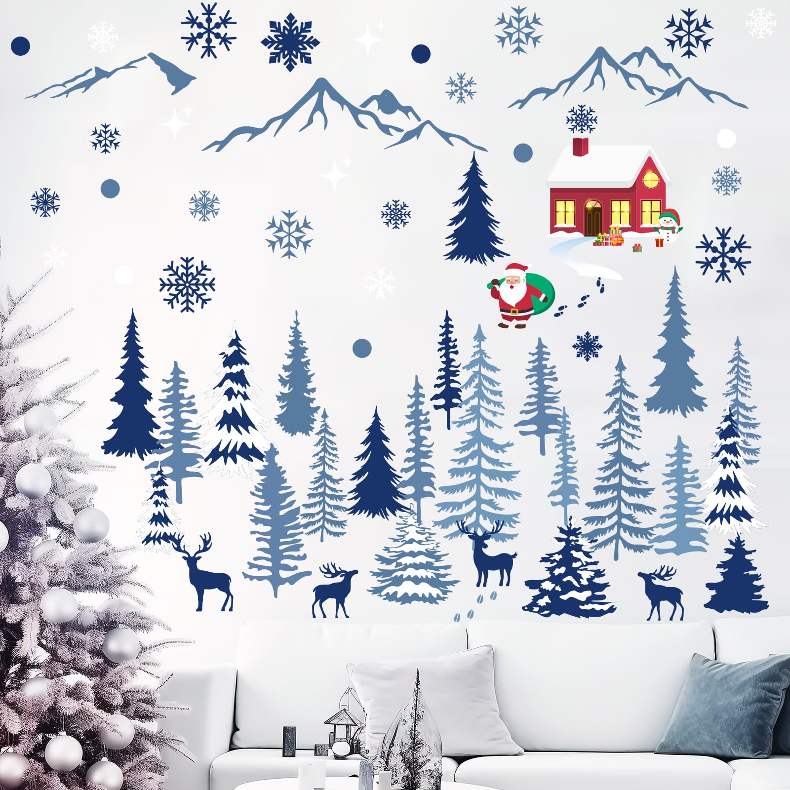 Amazon.com: 130PCS Christmas Wall Decals Winter Wall Stickers Snowflake ...