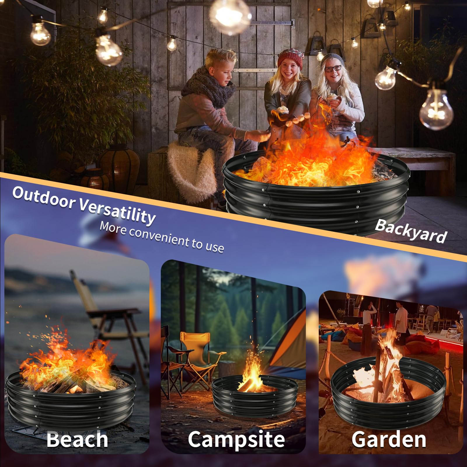 YSEJOMP 48 Inch Round Galvanized Fire Pit Ring/Fire Ring - Foldable and ...