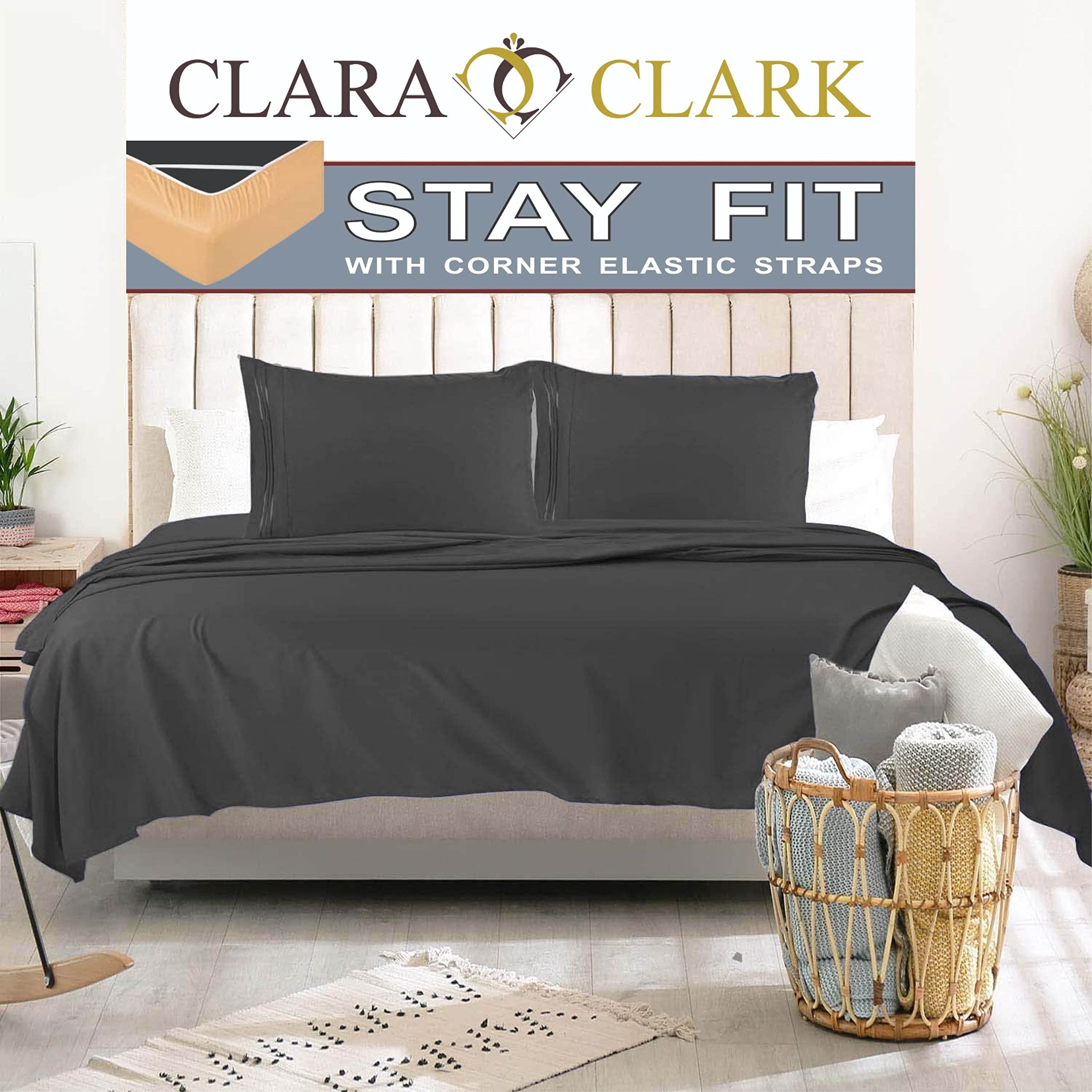 Amazon.com: Clara Clark 1800 Series Bed Sheet Sets - Stay fit on ...