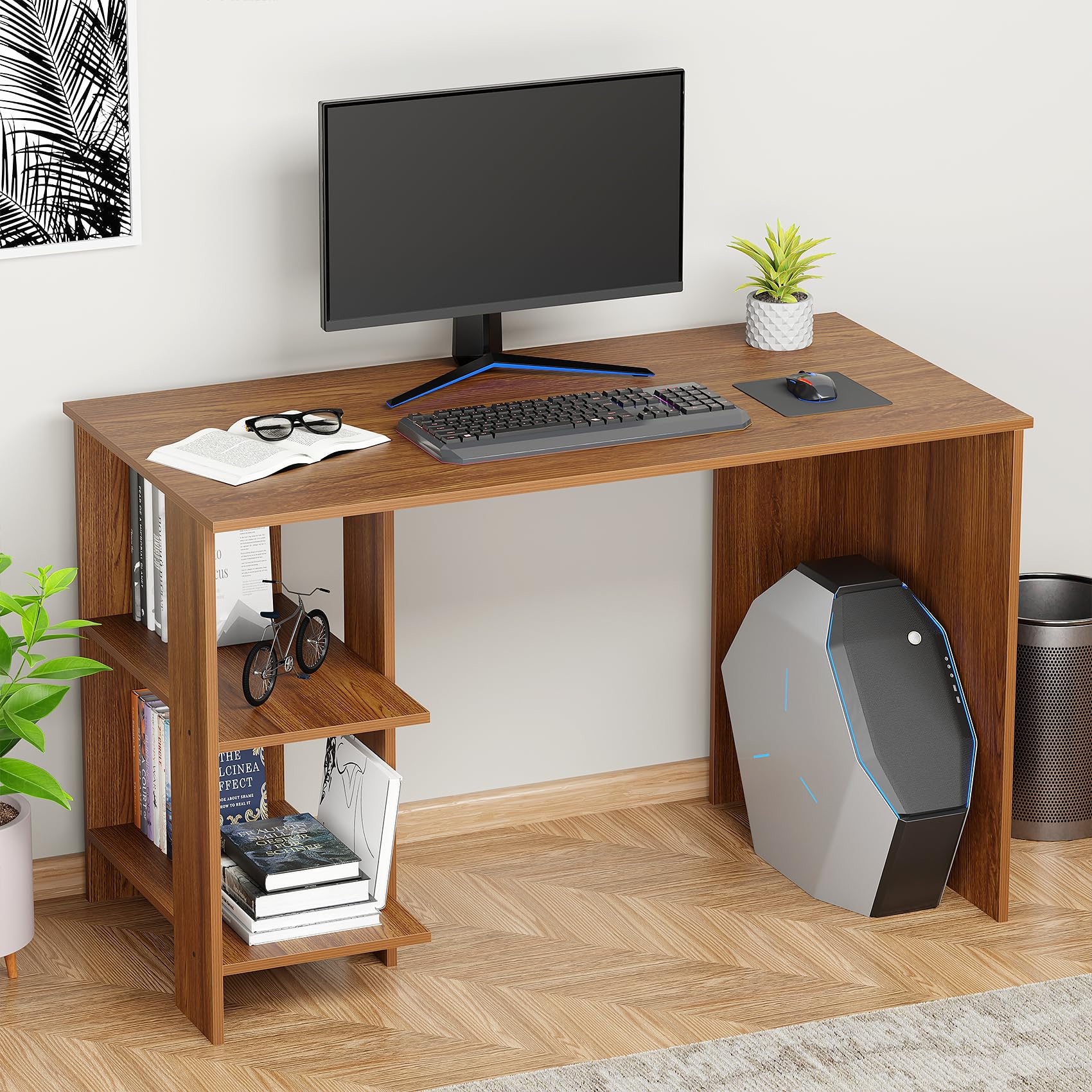 Lukzer Engineered Wood Computer Desk with One Tier Shelves Laptop Study ...