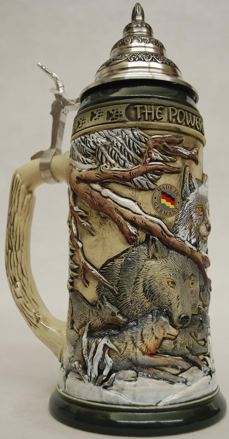 Cerveza Alemana Stein el poder del lobo Pack Relief Stein jarra de 0,75 ...