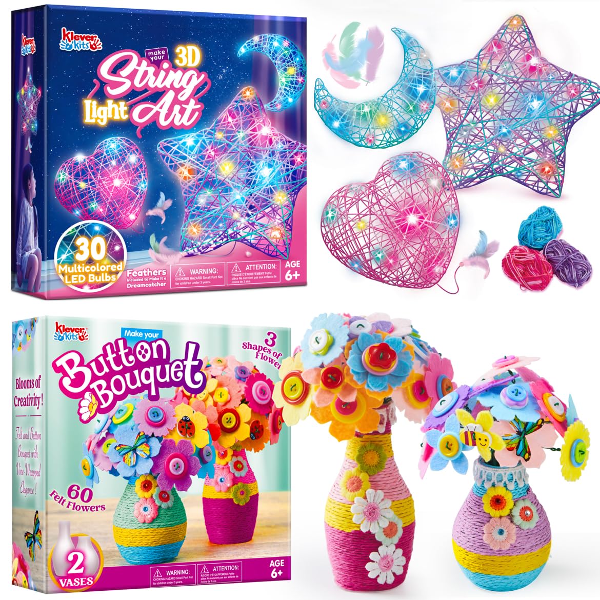 Amazon.com: Klever Kits 3D String Art Kit and Button Flower Vase Set ...