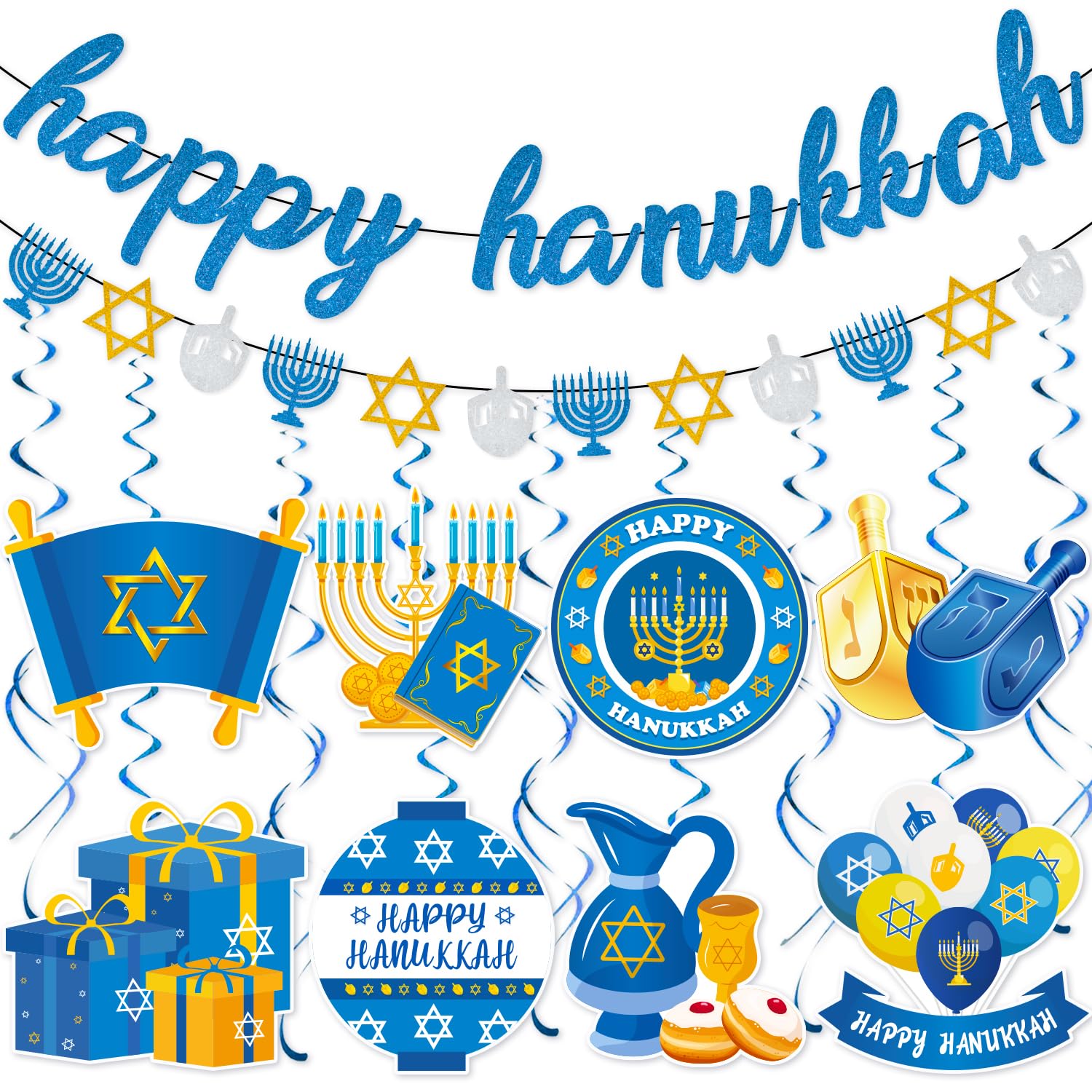 Amazon.com: 22pcs Hanukkah Decorations, Including NO-DIY Happy Hanukkah ...