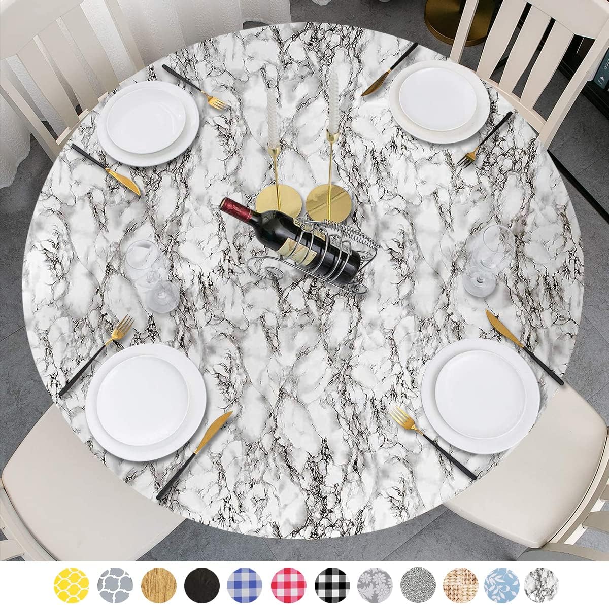 Amazon.com: Wood Grain Round Tablecloth Elastic Edge Elastic Plastic ...