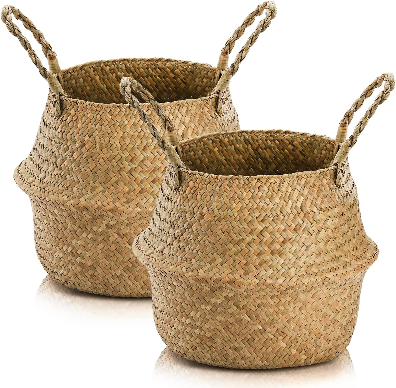 Amazon.com : Qunclay Woven Seagrass Baskets Belly Basket Folding Boho ...