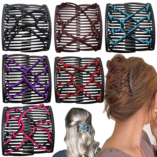 Amazon.com : 6 Pieces Stretchy Double Comb Hair Clip Magic Hair Side ...