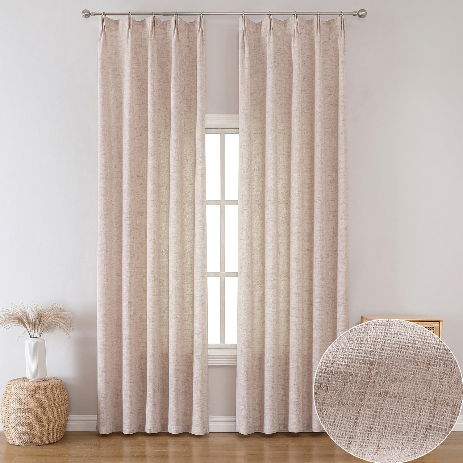 Amazon.com: Ftinala 90 Inch Curtains Natural Linen Semi Sheer Curtains ...