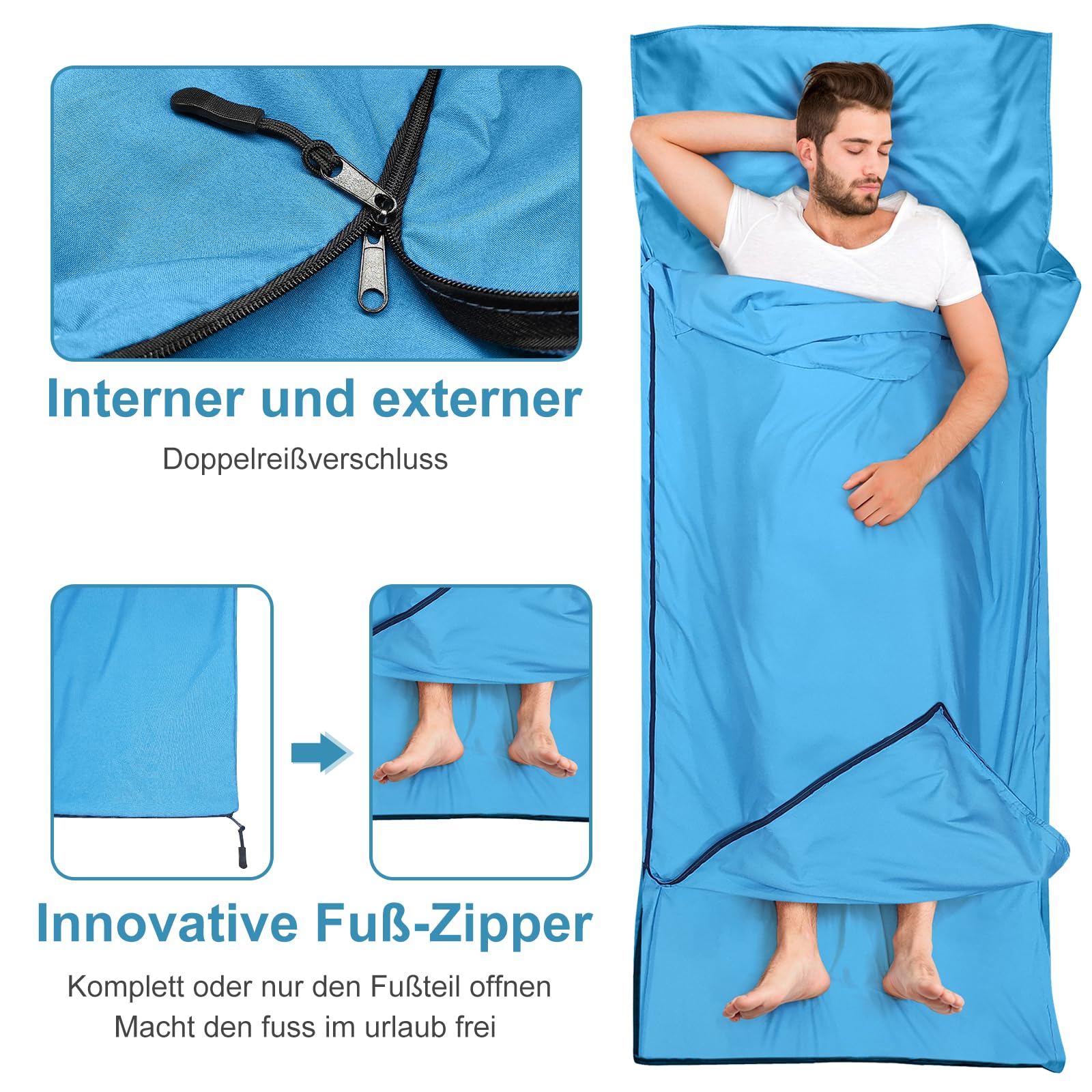 Snapklik.com : Sleeping Bag Liner, Upgraded Two Way Zippers Adult Sleep ...
