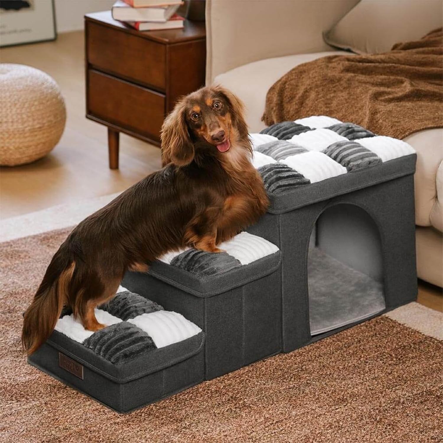 Amazon.com : FUNNYFUZZY Dog Stairs for Small Dogs, Chessboard Plaid ...