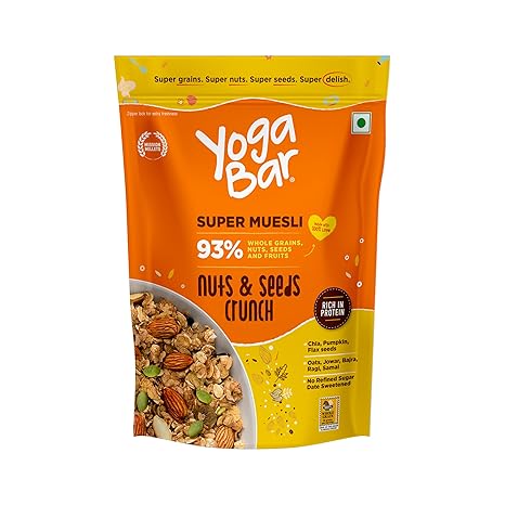 Yogabar Nuts & Seeds Crunch Muesli, Super Save Pack, Wholegrain Breakfast, High Fiber Pouch (400 ...