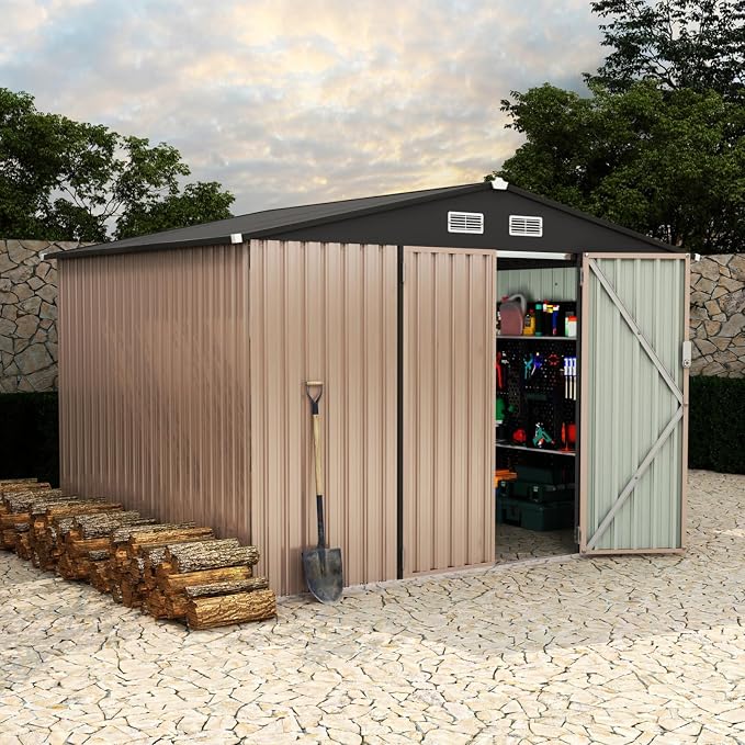 Amazon.com : 8X10 ft Outdoor Metal Storage Sheds, Secure Lockable Door ...