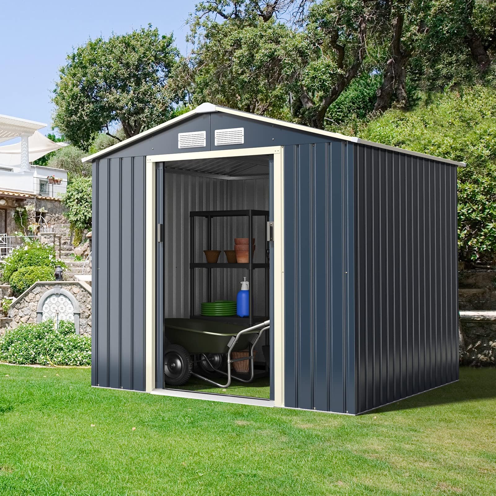 Amazon.com : Goplus Outdoor Storage Shed, 7' X 6' Metal Garden Shed ...