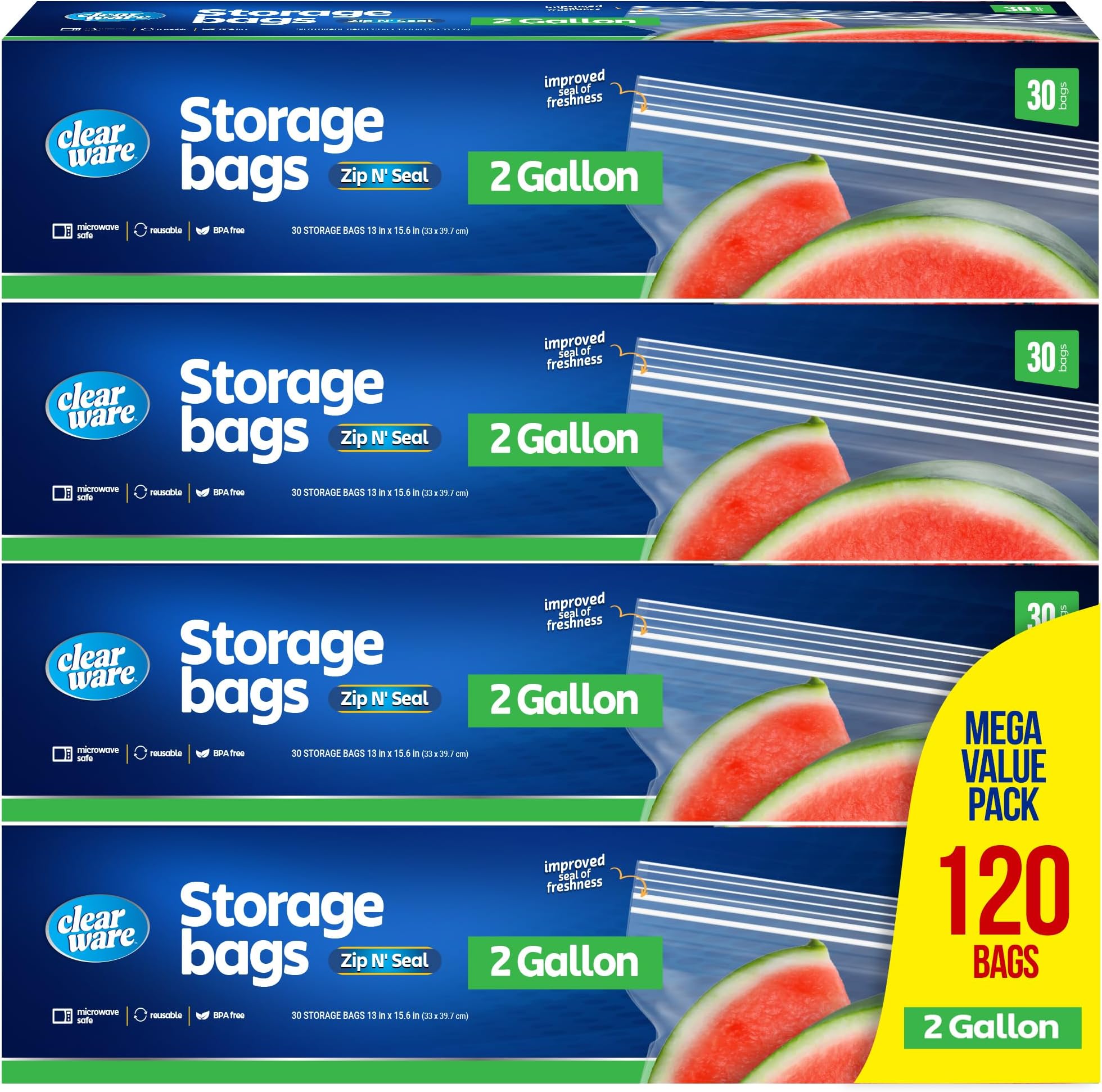 Amazon.com: Ziploc 2 Gallon Food Storage Bags, Grip 'n Seal Technology ...