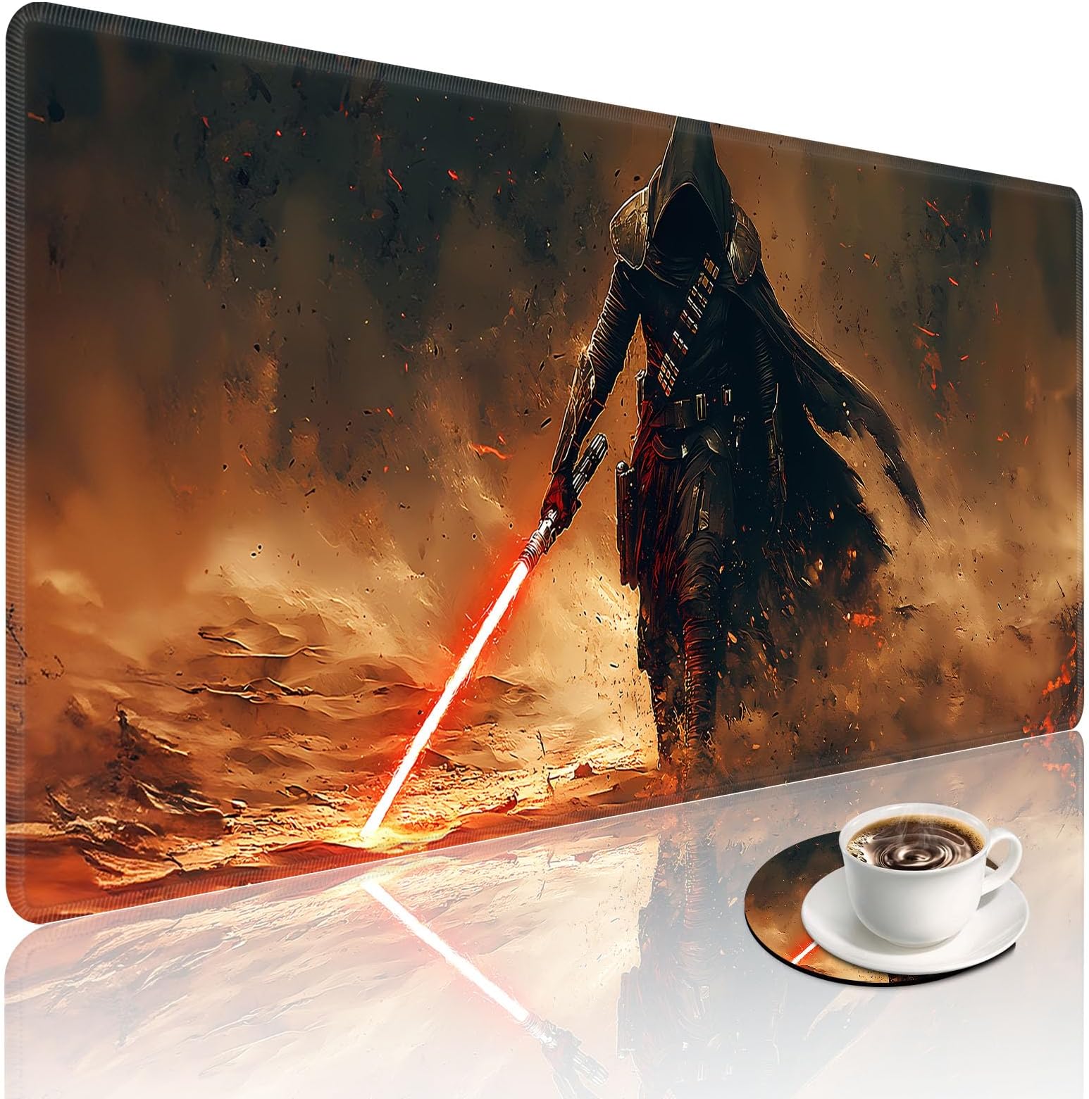 Amazon.com : Large Desk Mat With Stitched Edges, Lightsaber Warrior ...