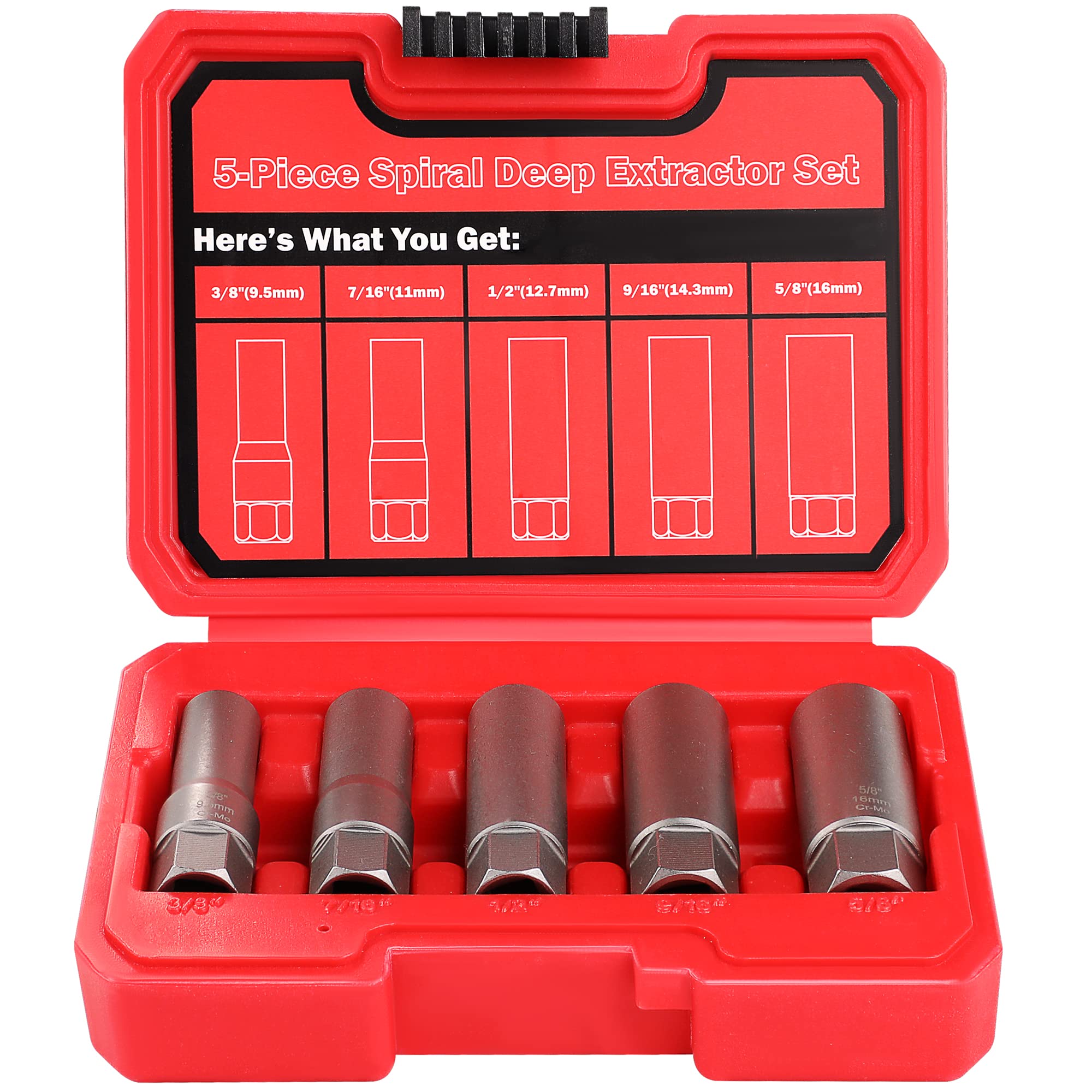 UYECOVE 5-Pcs Spiral Deep Bolt Extractor Set, Stripped Bolt Remover Lug ...