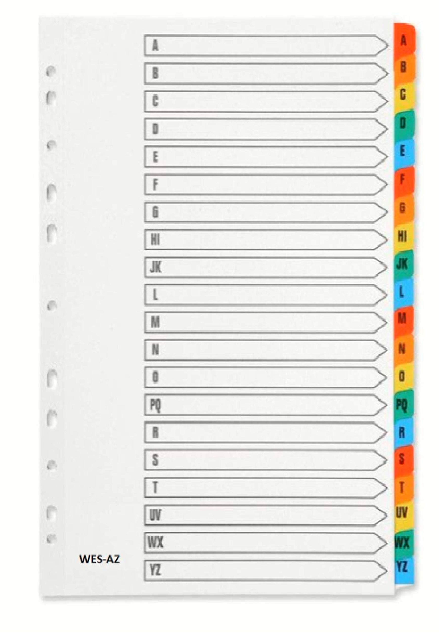 A4 A-Z Divider Multi Coloured Tabs Alphabetical Mylar (Pack of 10 ...