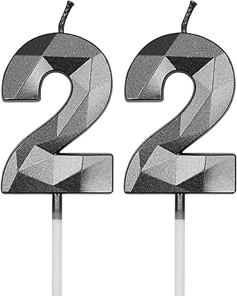 Amazon.com: 22nd Birthday Candles for Cake, Black Number 22 3D Diamond ...