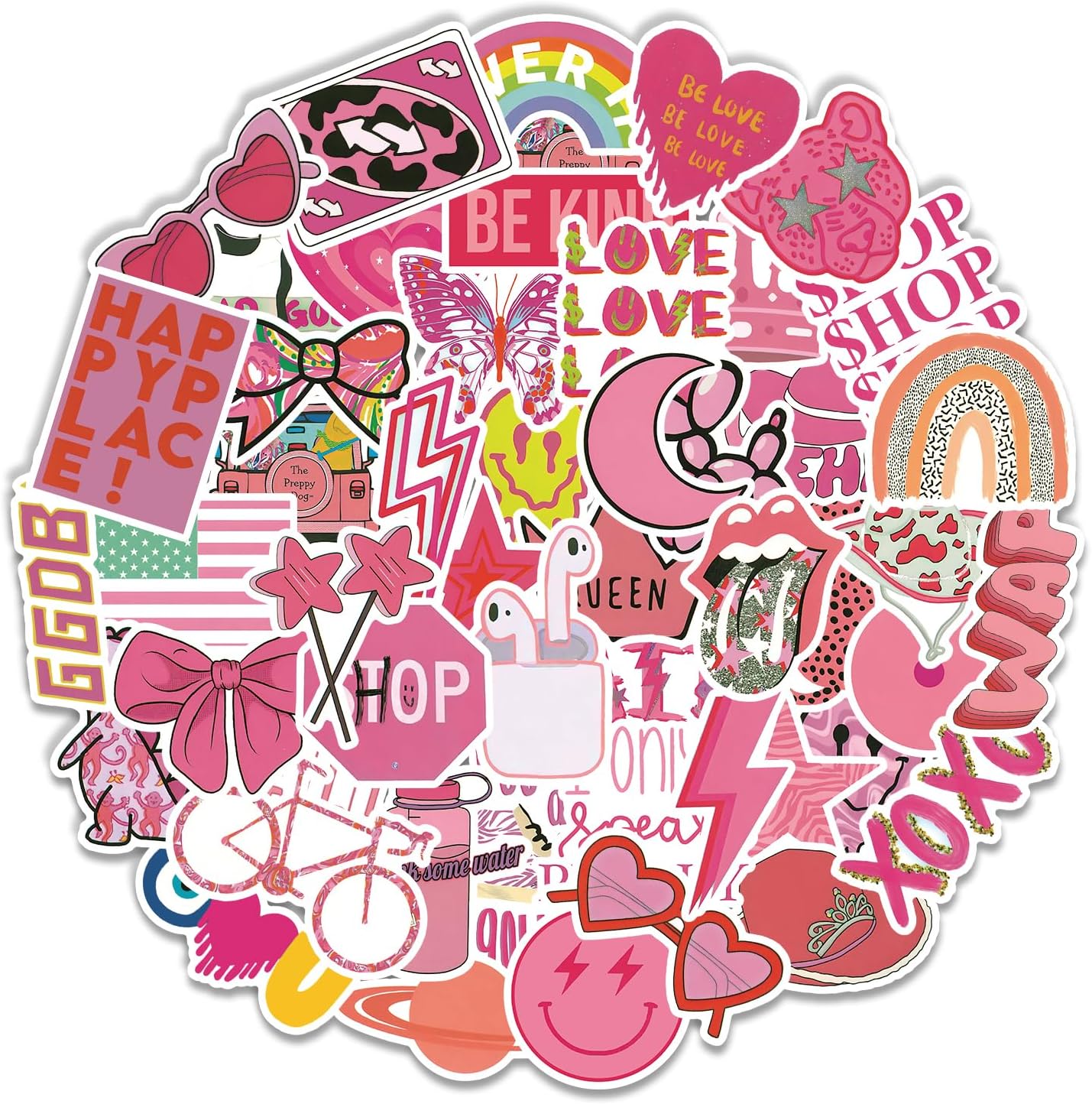 Amazon.com: 100 Pcs Preppy Stickers Vinyl Pink Aesthetic Waterproof ...