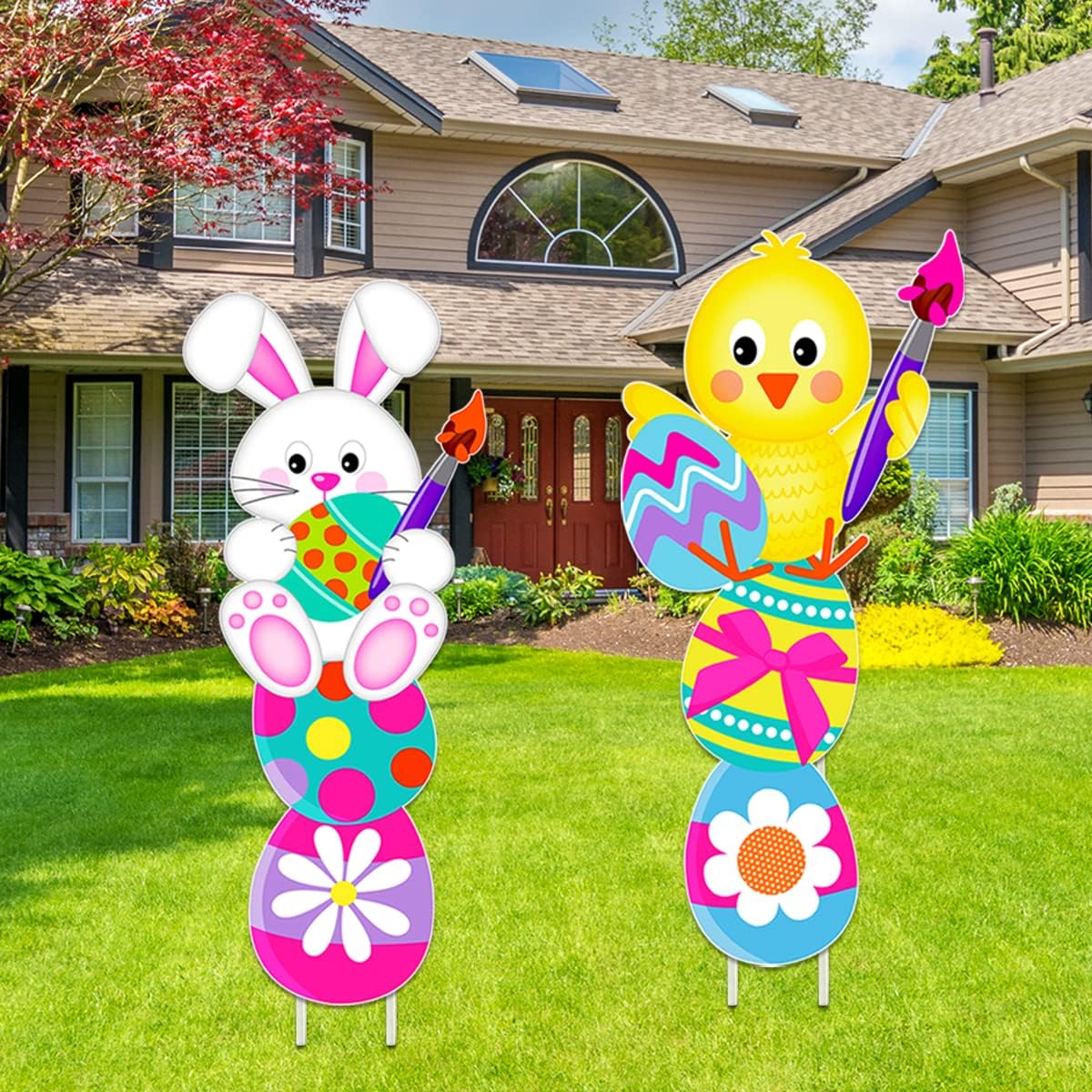 Amazon.com : Happy Easter Yard Sign - Easter Bunny Chicken Yard Sign ...