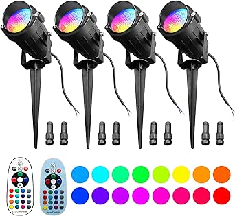 UPONELED RGBW Landscape Spotlight,12W RGBW Color Changing Outdoor Spot ...
