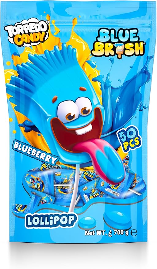 Torpedo Candy Blue Brush Blueberry Lollipop - Pack of 50 Pieces,14g ...