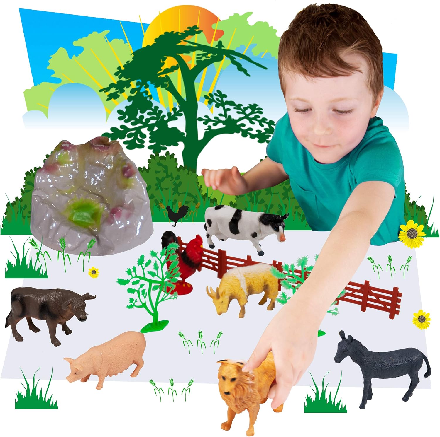 Tub Playset – Farm from Deluxebase. Farm Animal Toy Set for Kids ...