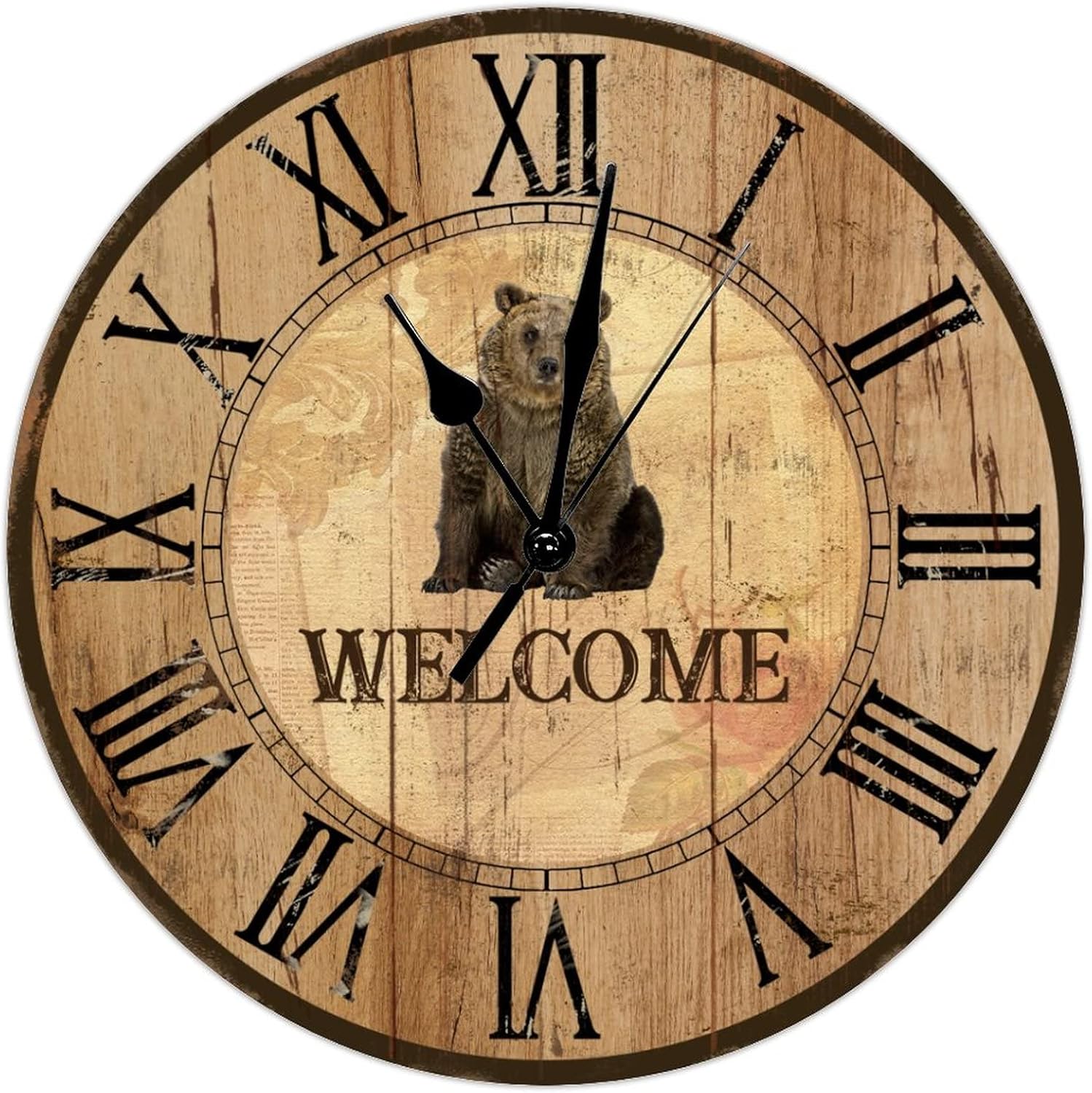 Amazon.com: Rustic Lodge Bear Wall Clock Camping Cabin Decor Customized ...