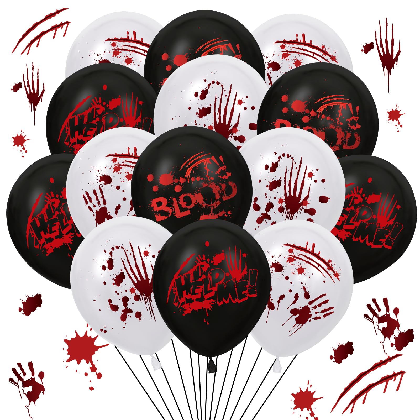 50 Pcs Halloween Balloons Scary Bloody Balloons Black White Horror ...